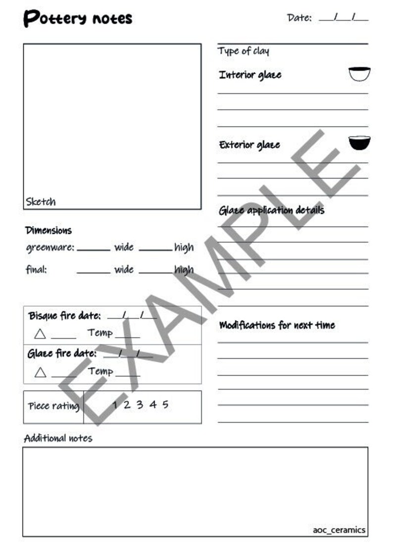 Editable Pottery Ceramic Log Notes Glaze Log Book Ceramic Glaze Log ...
