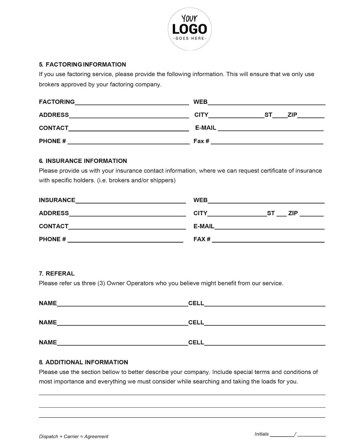 Freight Dispatcher and Carrier Agreement Including Welcome Packet ...