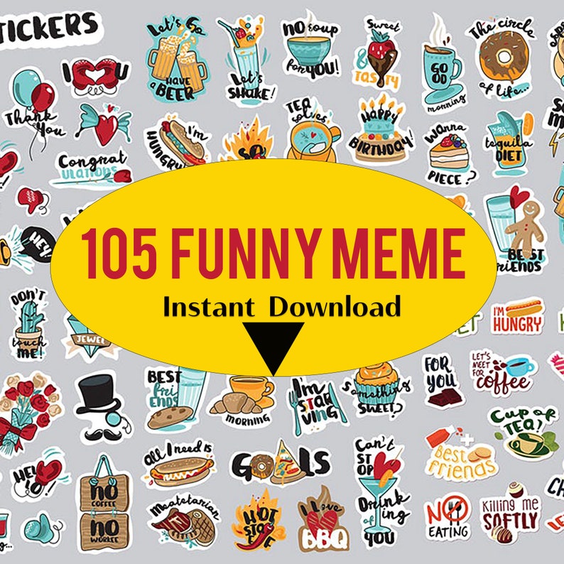 Meme Stickers Design Bundle | Funny Stickers Vector Art for Laptop ...