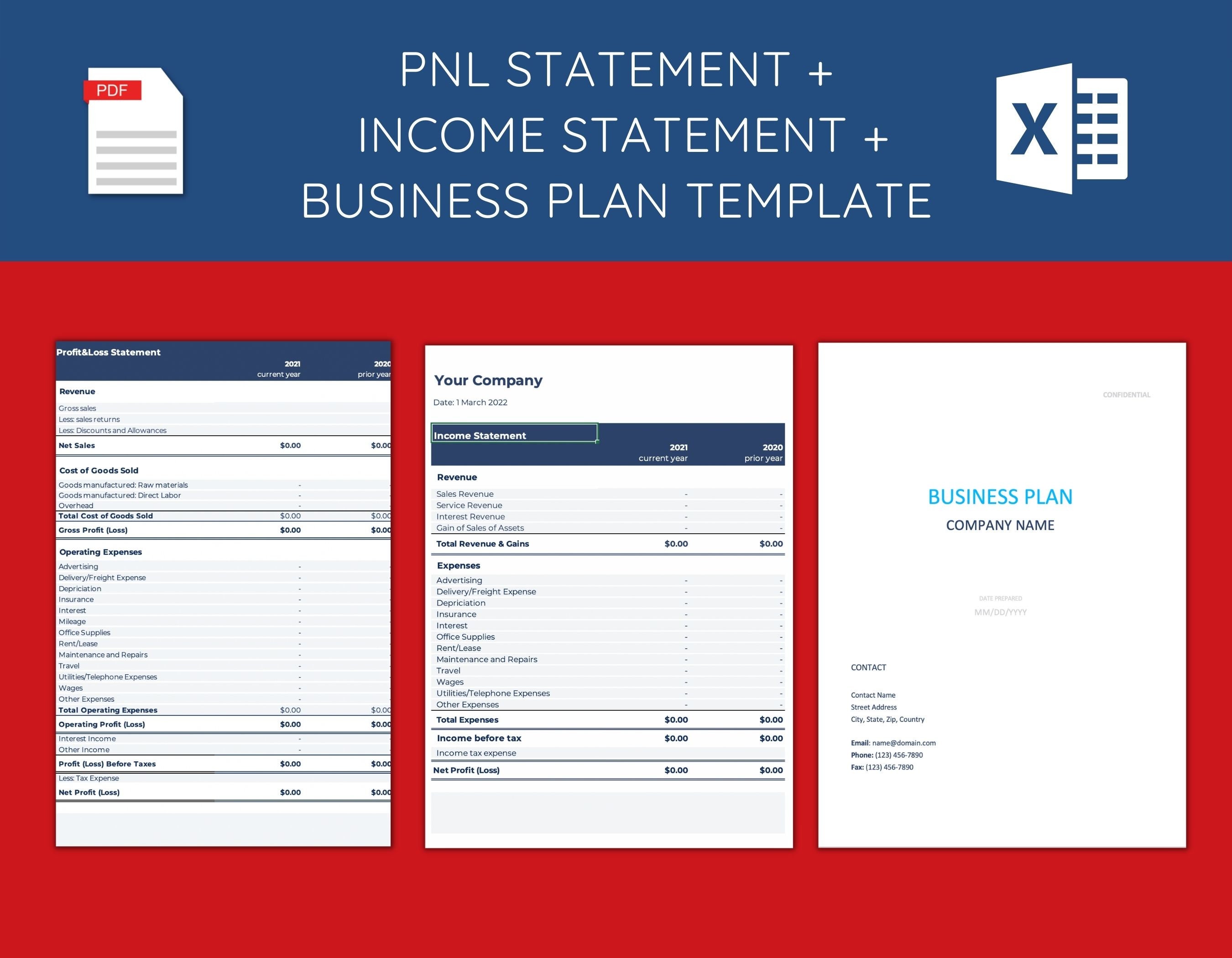 Profit and Loss Statement + Income Statement + Business Plan Template ...