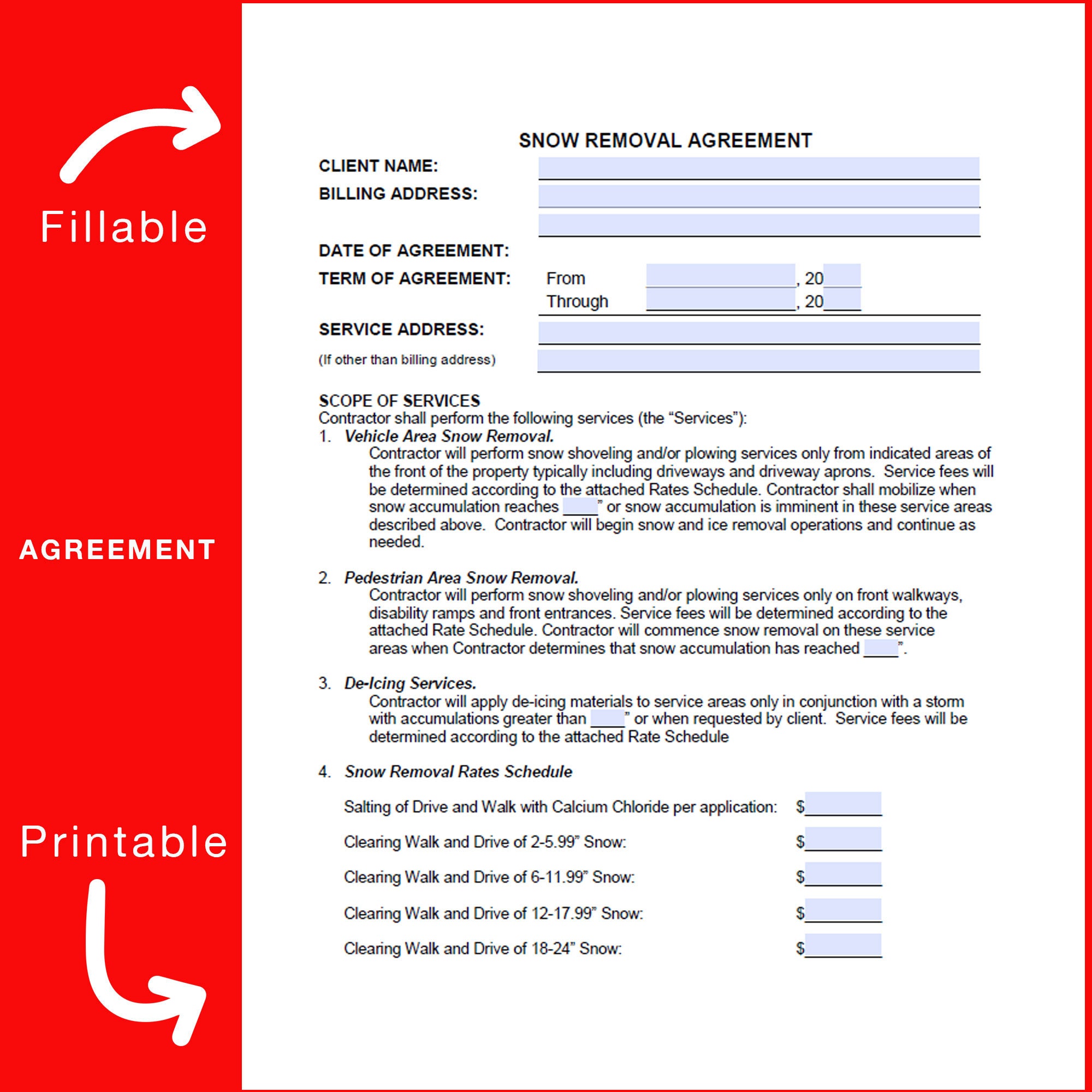 Snow Removal Contract Template and 2 Agreements | Word Document | Lawn ...