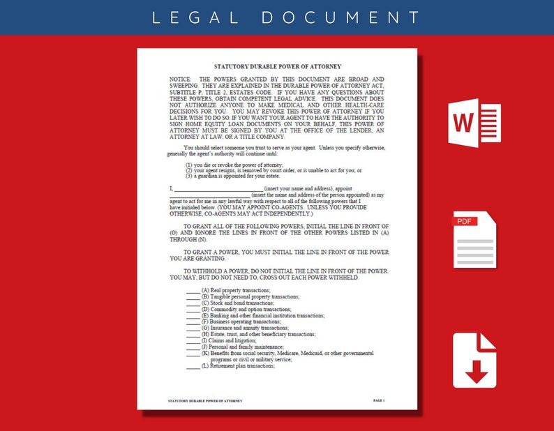 Editable Power of Attorney Template: Legal & Financial Form (digital ...