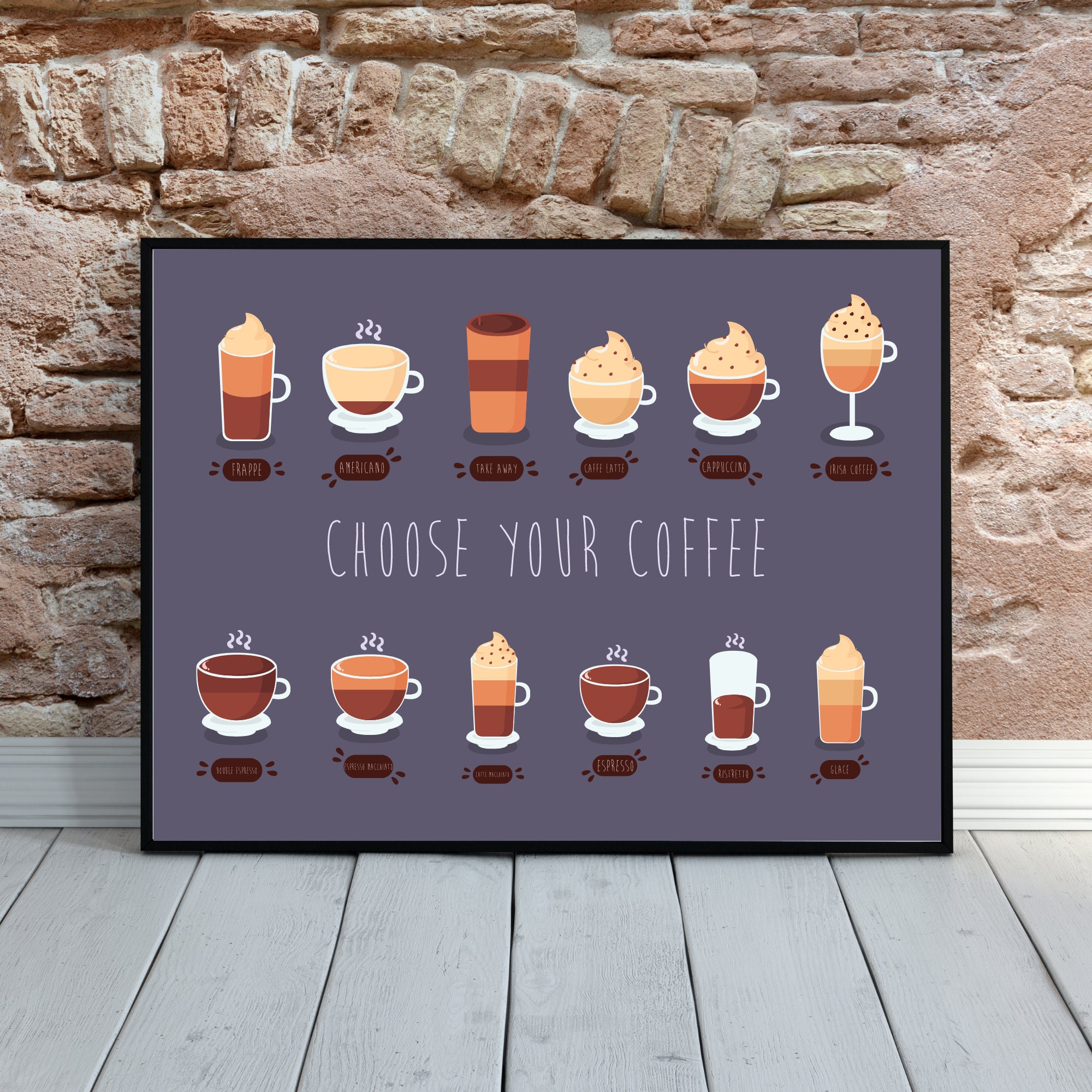 Coffee Drinks Poster: Coffee Bar Chart, Kitchen Wall Art (digital ...
