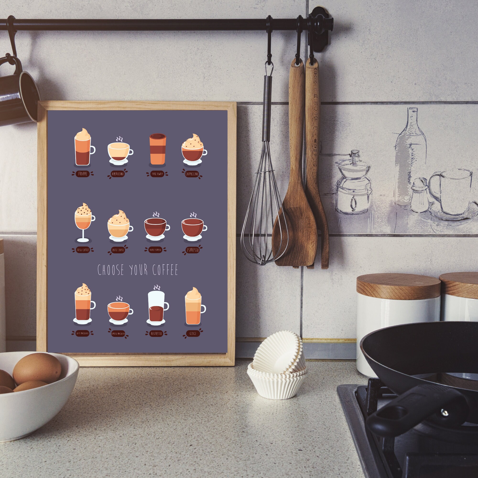 Coffee Drinks Poster: Coffee Bar Chart, Kitchen Wall Art (digital ...