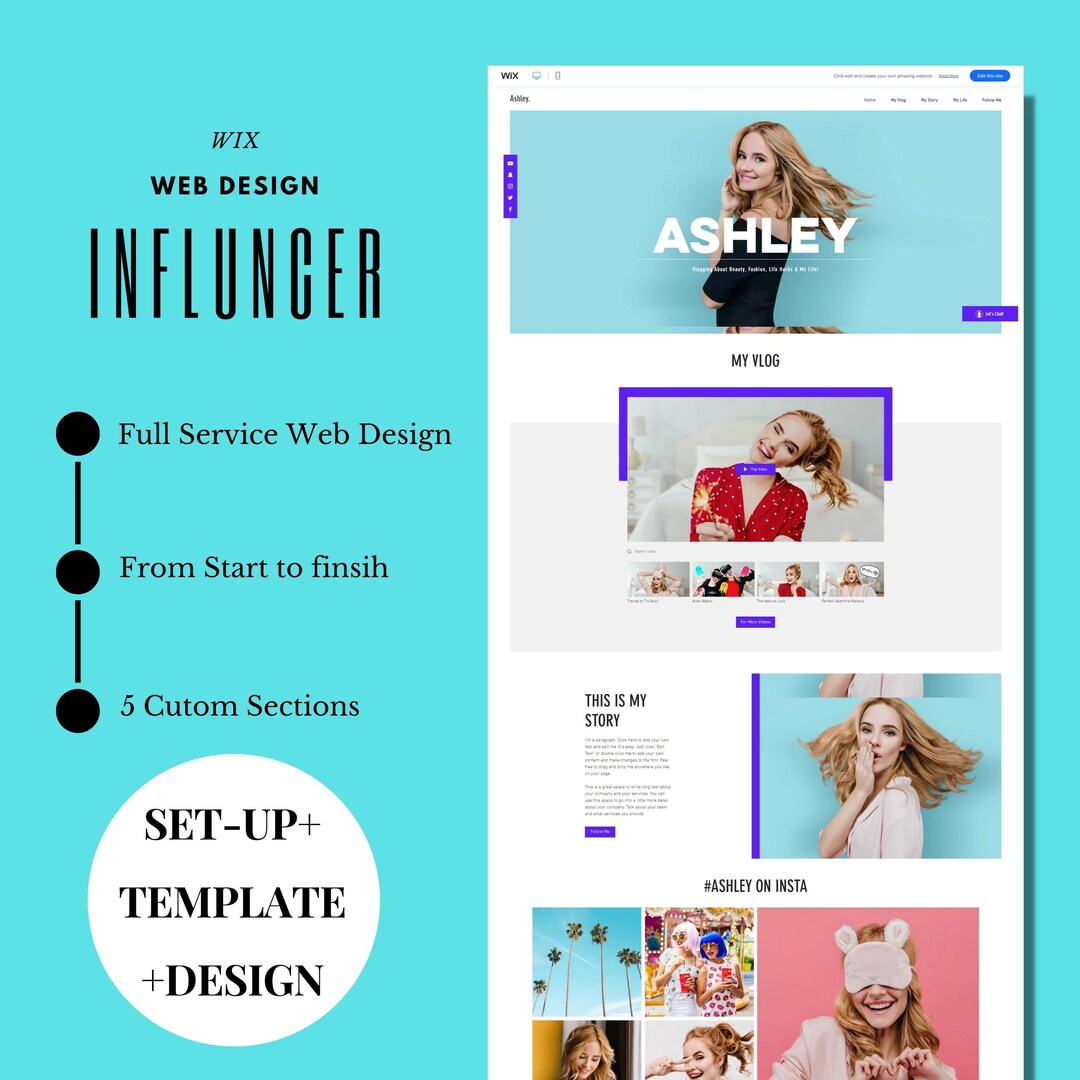 Wix Website Design Template for Social Media Influencer, Blogger, Life ...