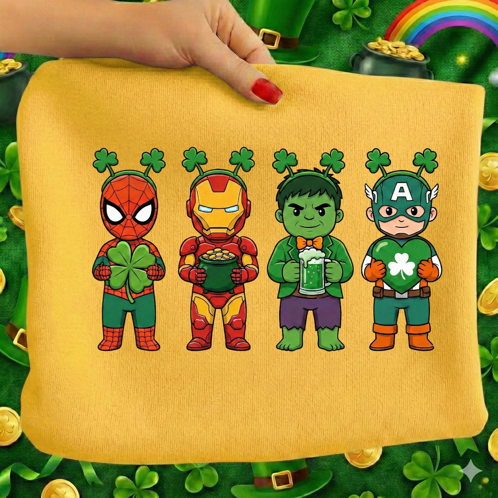 Cute Superhero St Patricks Day PNG, Funny Avengers Irish Group Tee ...