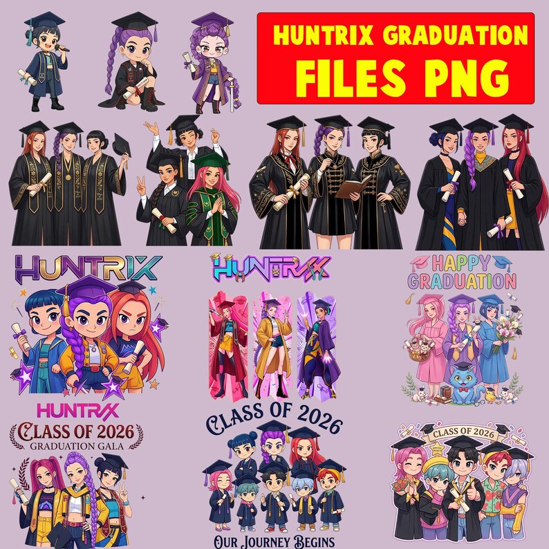 Huntrix Class of 2026 Graduation PNG Bundle, Kpop Chibi Graduate ...