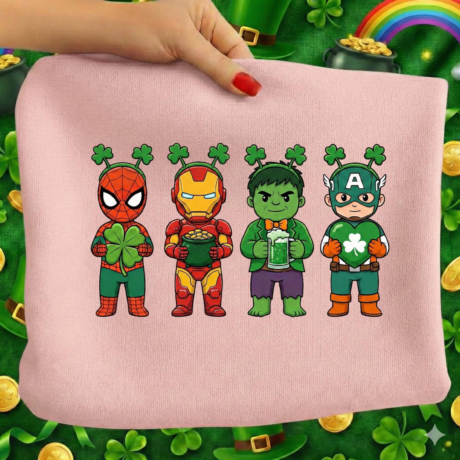 Cute Superhero St Patricks Day PNG, Funny Avengers Irish Group Tee ...