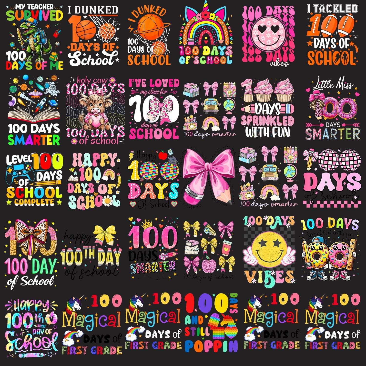 100th Day of School Png Bundle, 100 Days Smarter Png, Teacher Png ...