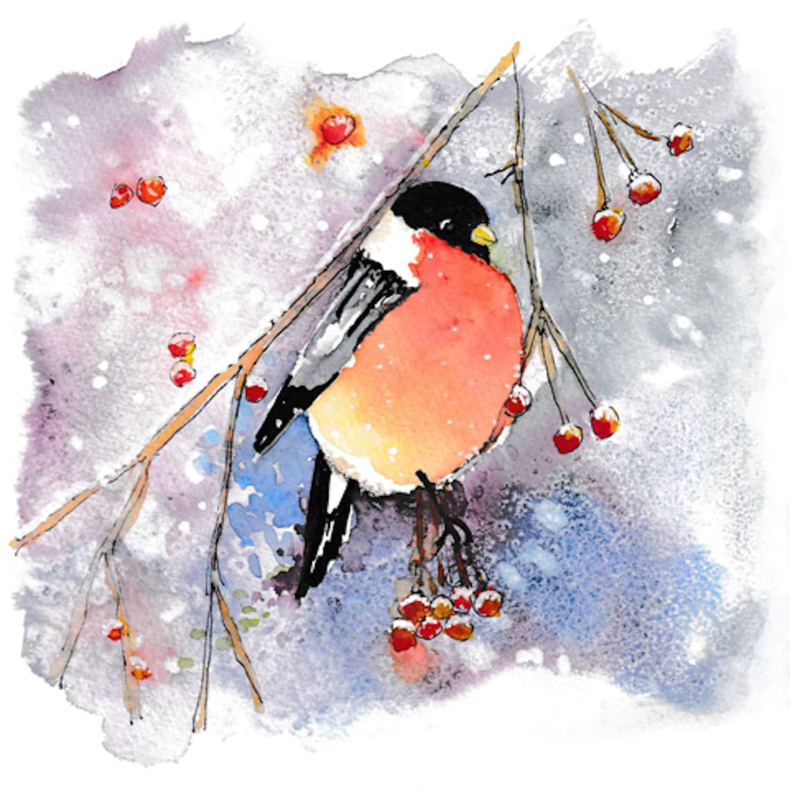 Snow Bird Winter Scene Holiday Wall Art Christmas Gift Home Decor - Etsy