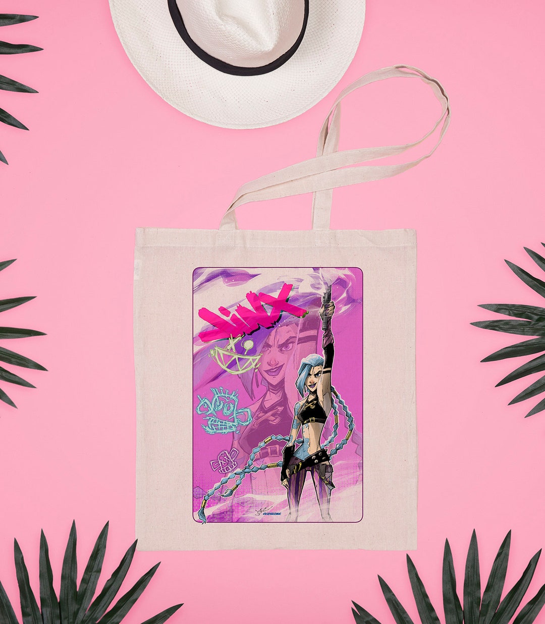 Jinx Tote Bag white Design Arcane League of Legends Cotton Bags ...