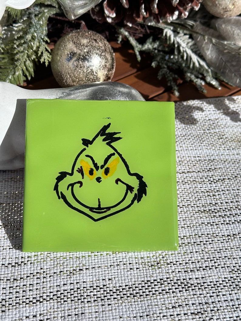 READY TO SHIP: Christmas Grinch Square Ceramic Coaster Set of 6 With ...