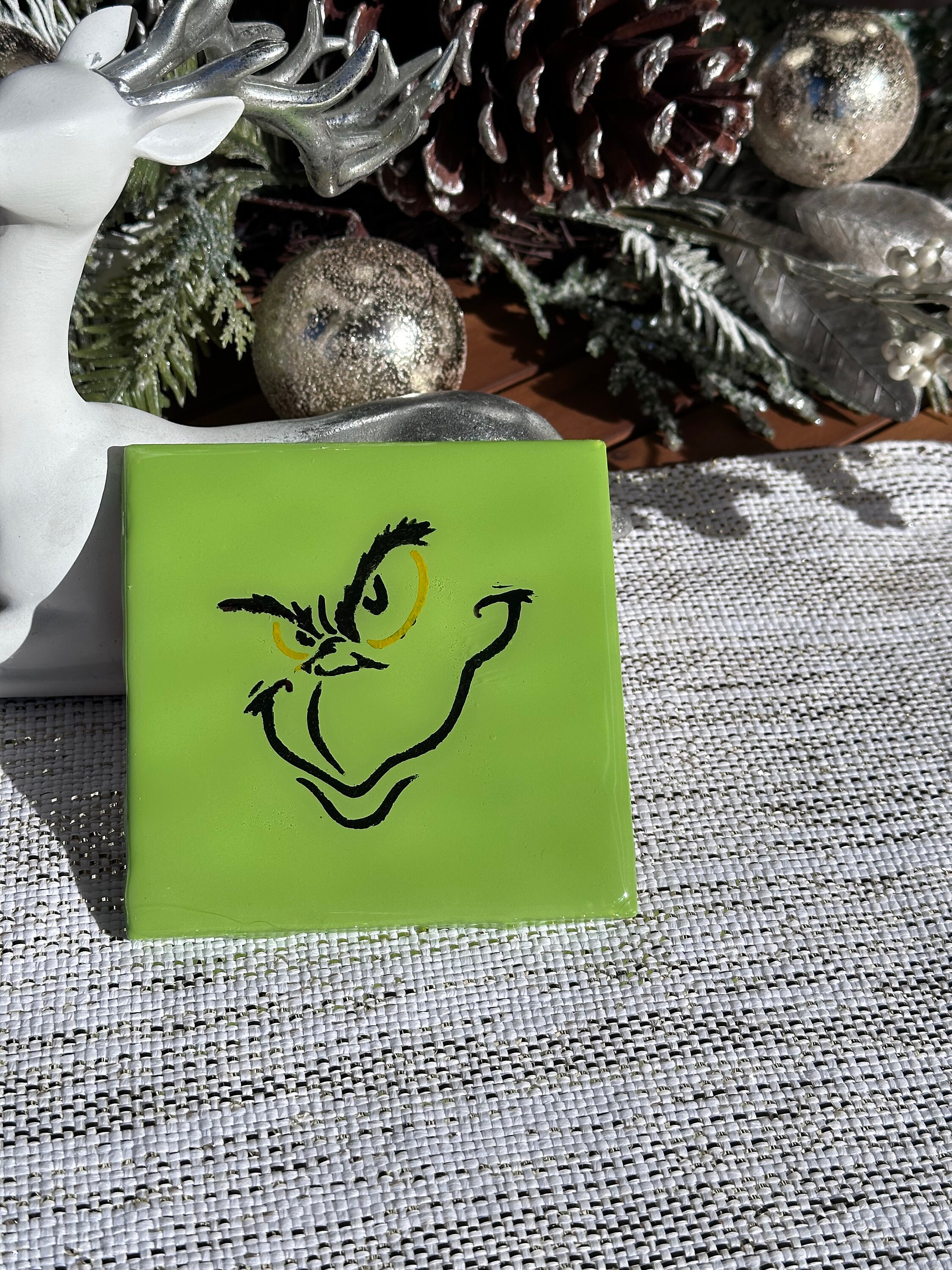 READY TO SHIP: Christmas Grinch Square Ceramic Coaster Set of 6 With ...