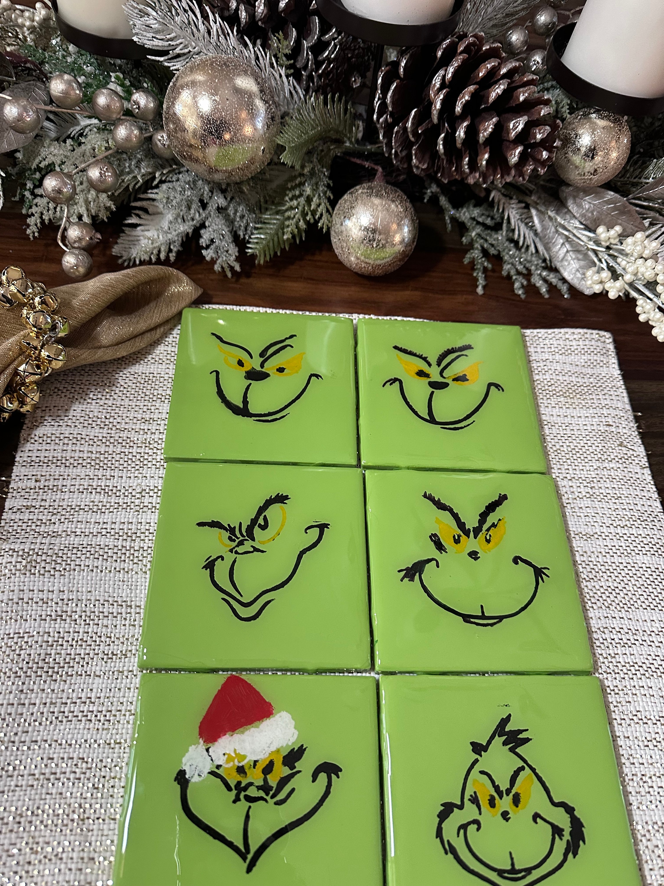 READY TO SHIP: Christmas Grinch Square Ceramic Coaster Set of 6 With ...