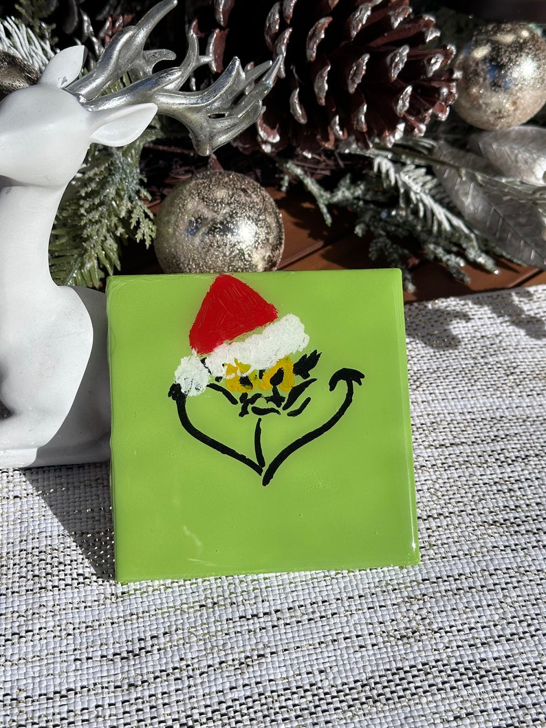 READY TO SHIP: Christmas Grinch Square Ceramic Coaster Set of 6 With ...