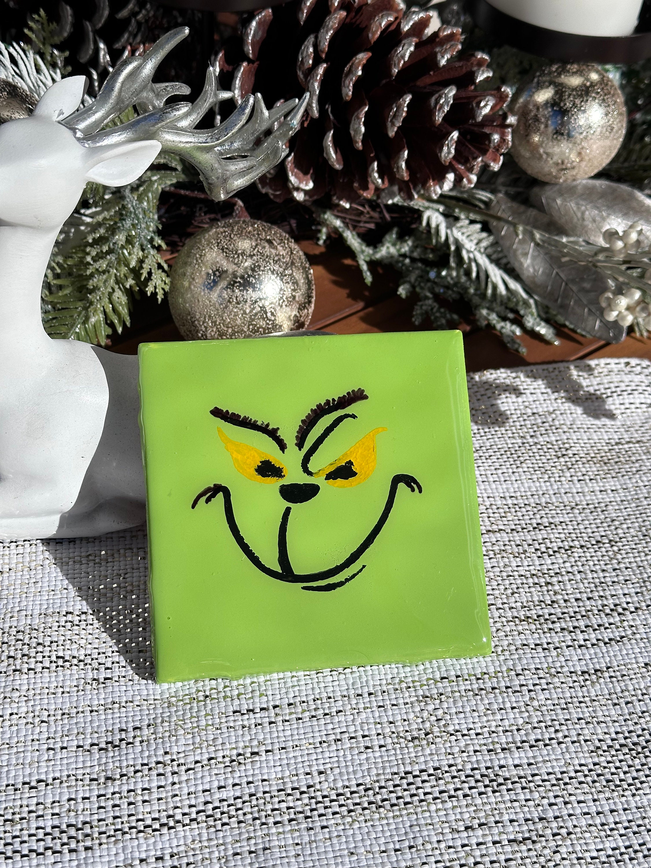 READY TO SHIP: Christmas Grinch Square Ceramic Coaster Set of 6 With ...