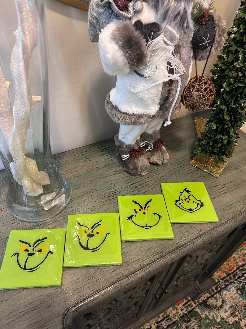 READY TO SHIP: Christmas Grinch Square Ceramic Coaster Set of 6 With ...