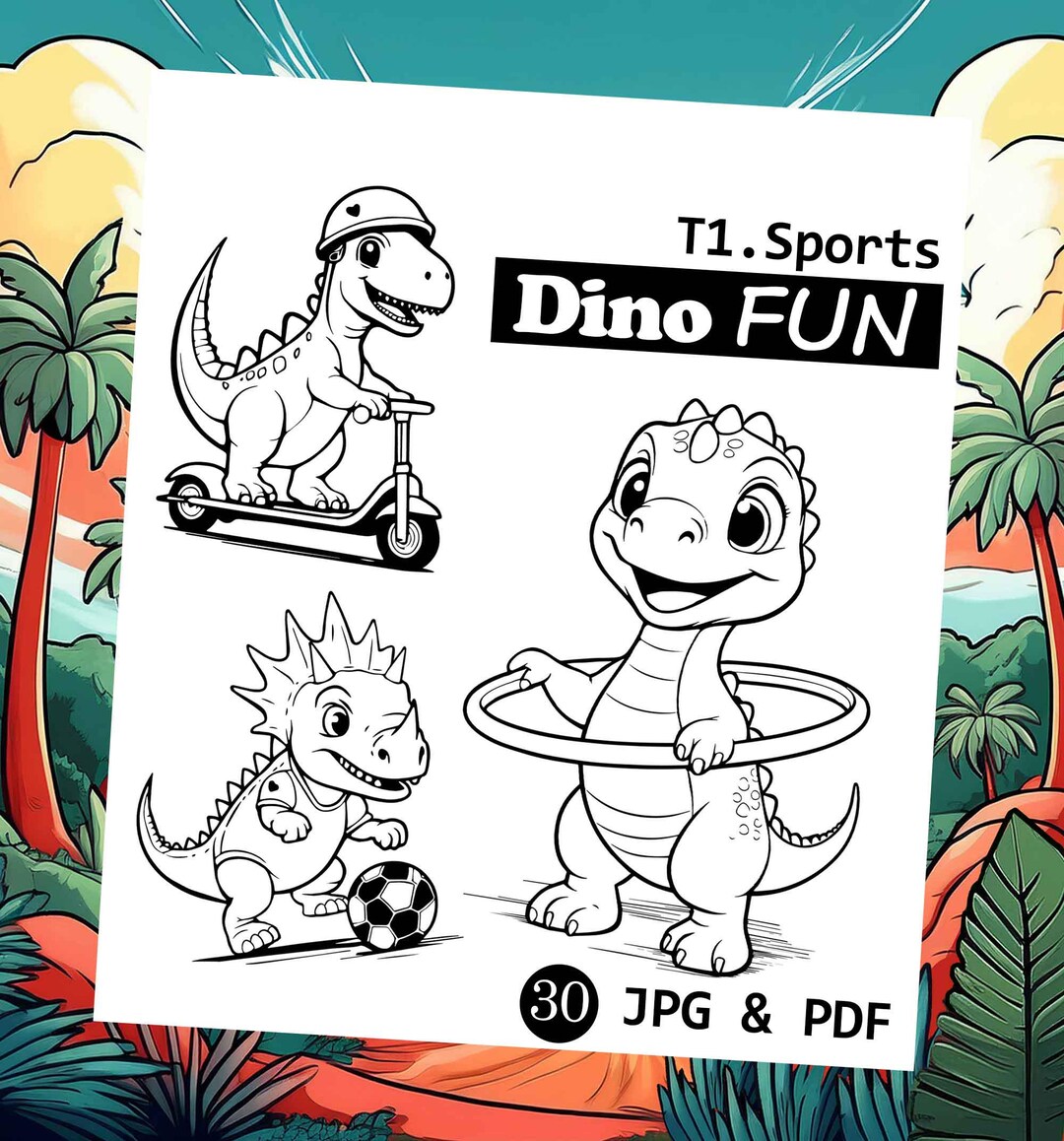 Sport Learning: 30 Dinosaur Coloring Pages for Kids, Cute & Funny ...
