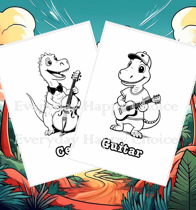 Music Learning: 30 Dinosaur Coloring Pages for Kids, Cute & Funny ...