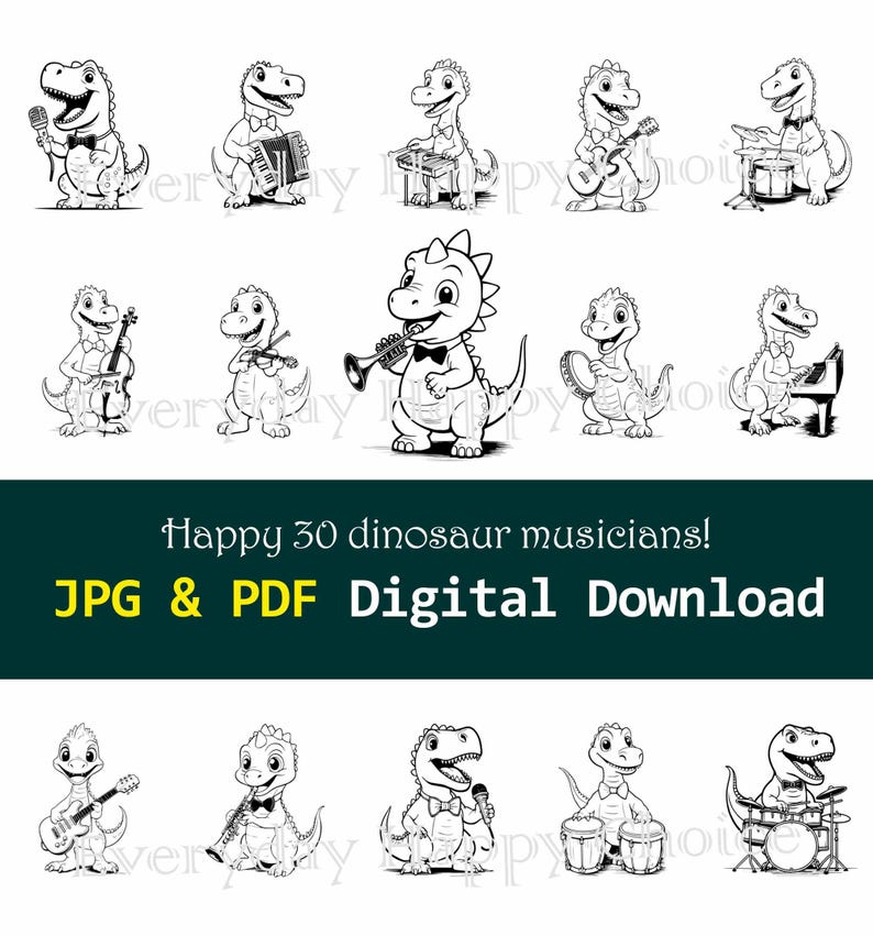 Music Learning: 30 Dinosaur Coloring Pages for Kids, Cute & Funny ...