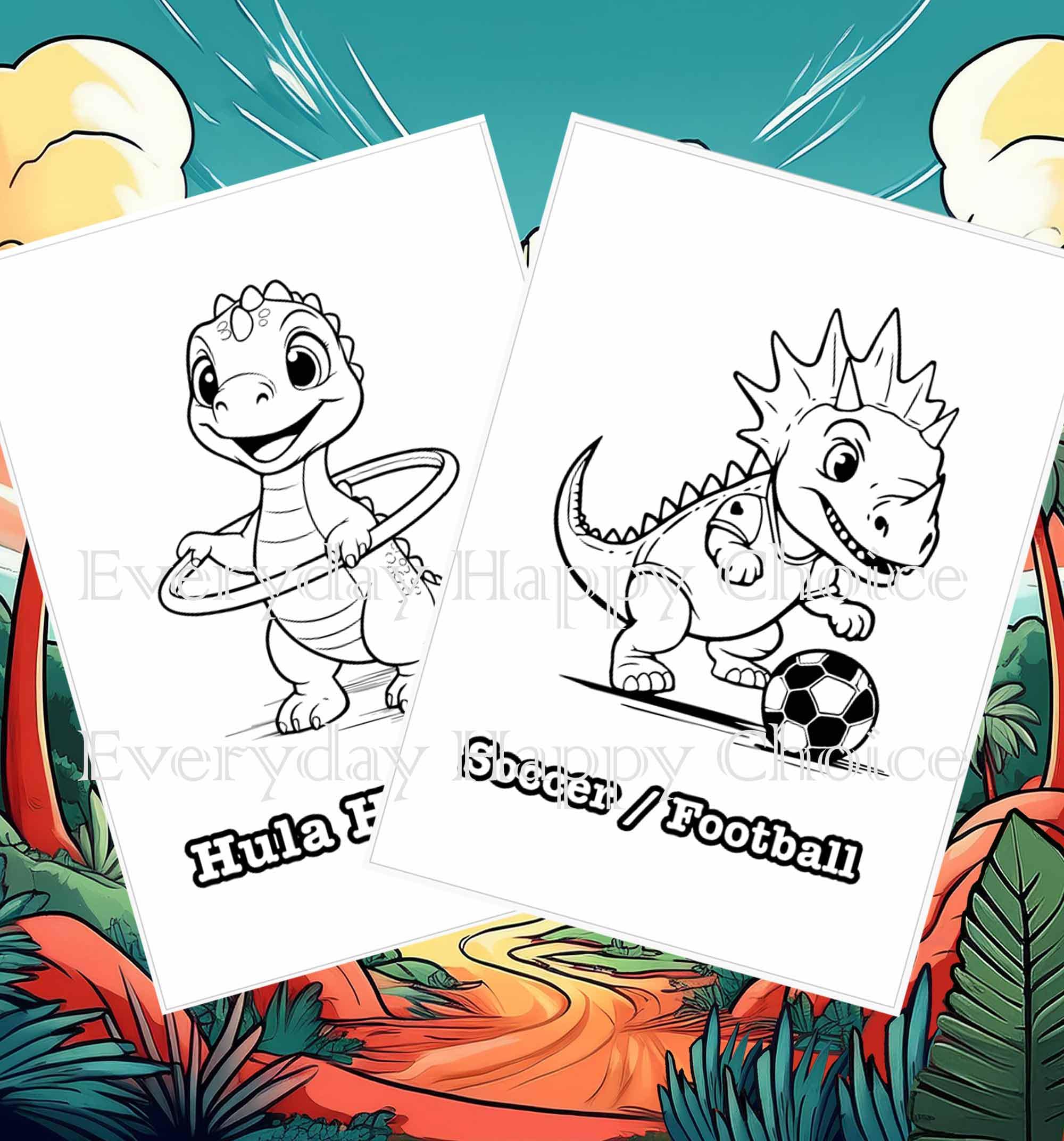 Sport Learning: 30 Dinosaur Coloring Pages for Kids, Cute & Funny ...