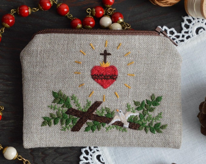 Rosary Pouch - Dove With Cross, Catholic Embroidery - Etsy