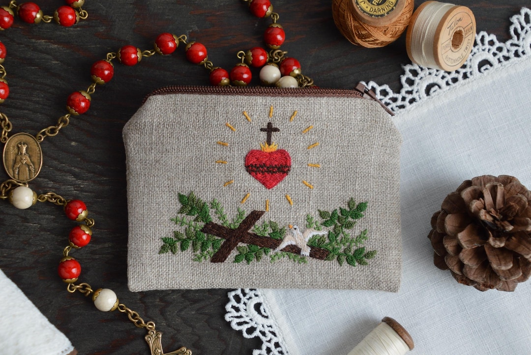 Rosary Pouch - Dove With Cross, Catholic Embroidery - Etsy