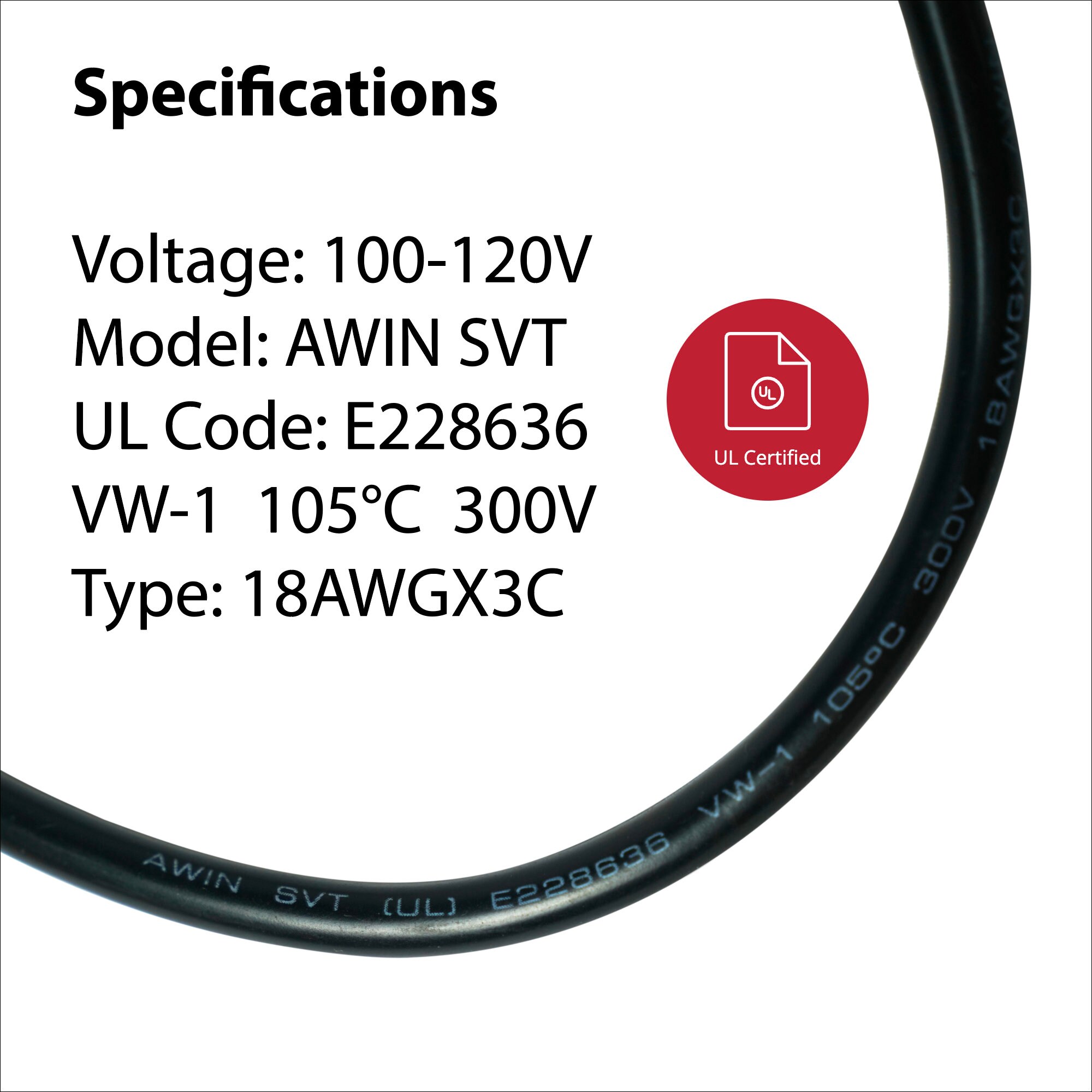 18 AWG 3 Conductor 3-prong Power Cord With Open Wiring, 300V Max, 20 ...