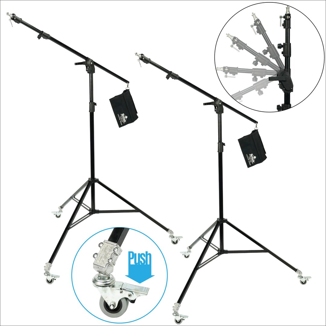 Set of 2: Heavy Duty Light Stand With Wheels, Black - 11.3' (3.5m ...