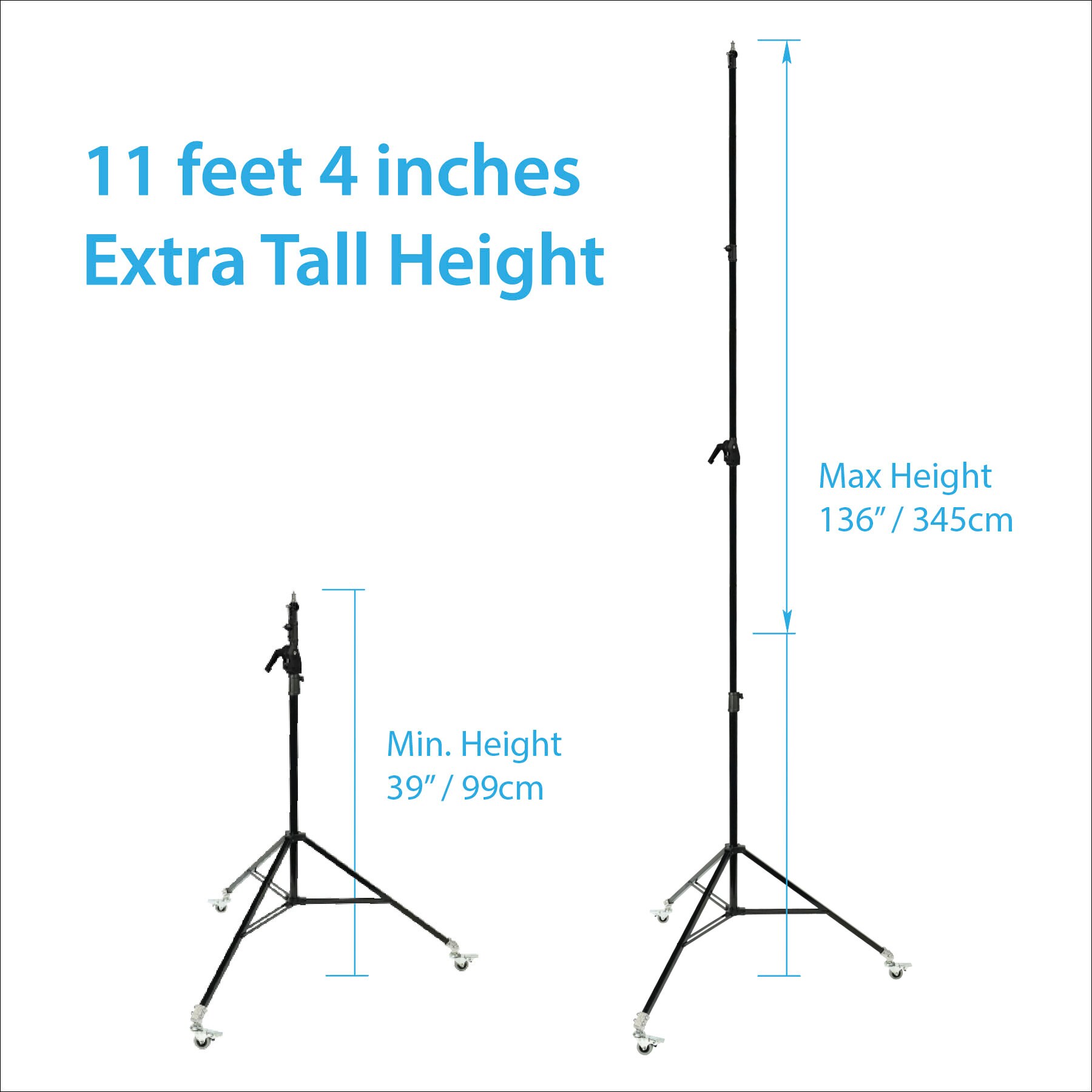 Set of 2: Heavy Duty Light Stand With Wheels, Black - 11.3' (3.5m ...