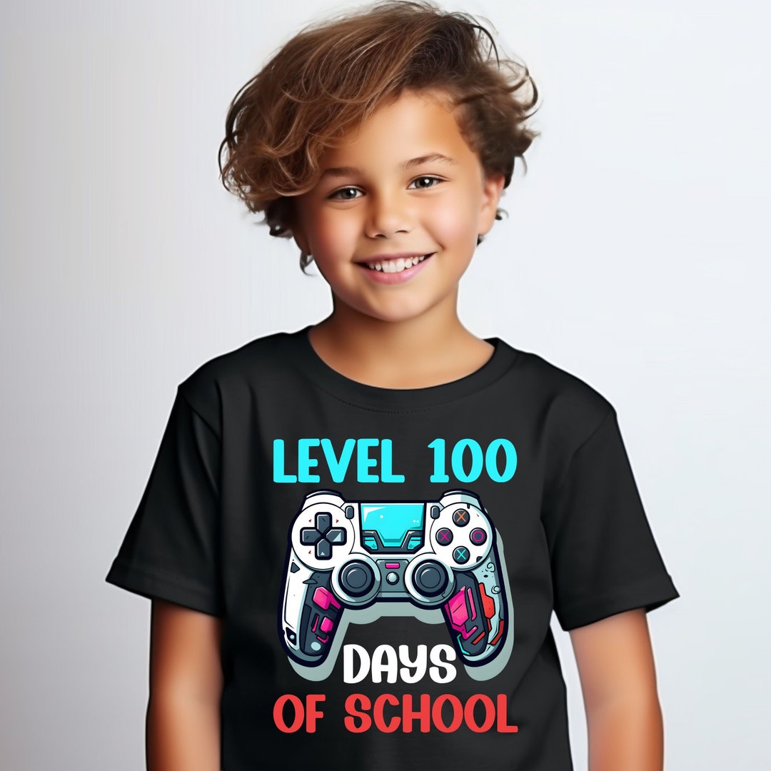 Kids Gaming T-shirt Level 100 of School, Cool Gamer Tee for Children ...