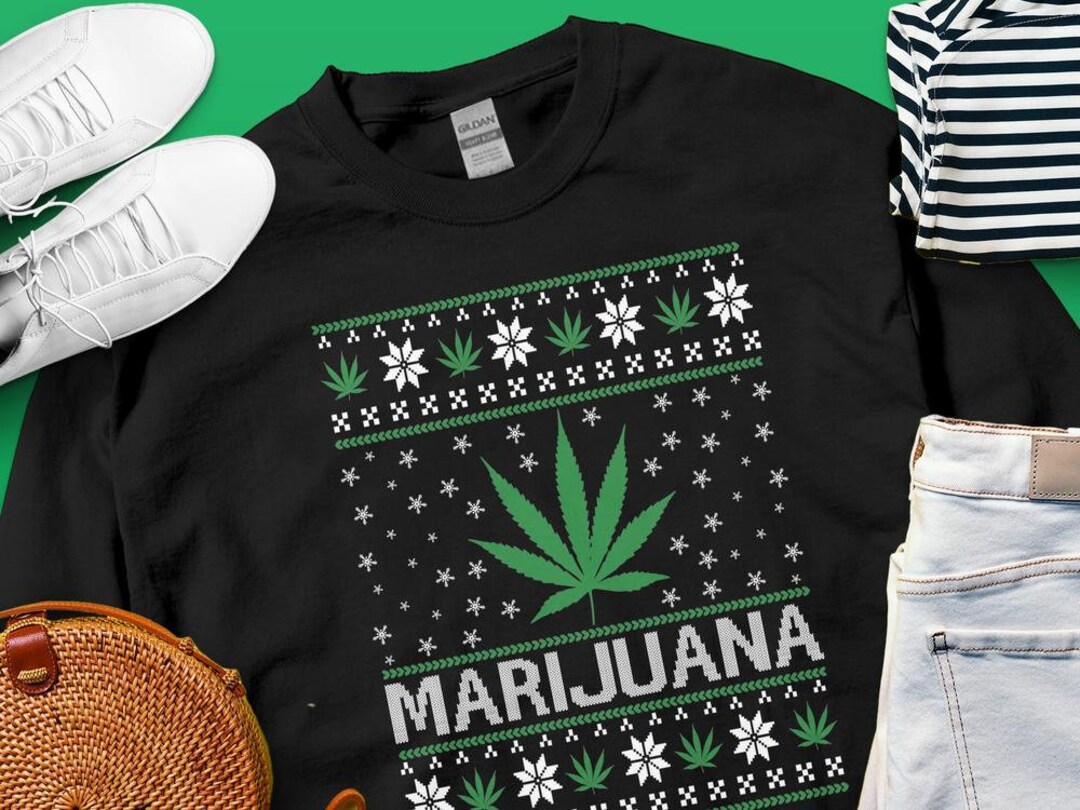 Ugly Christmas Sweater Marijuana, Xmas Crewneck Pullover - Etsy