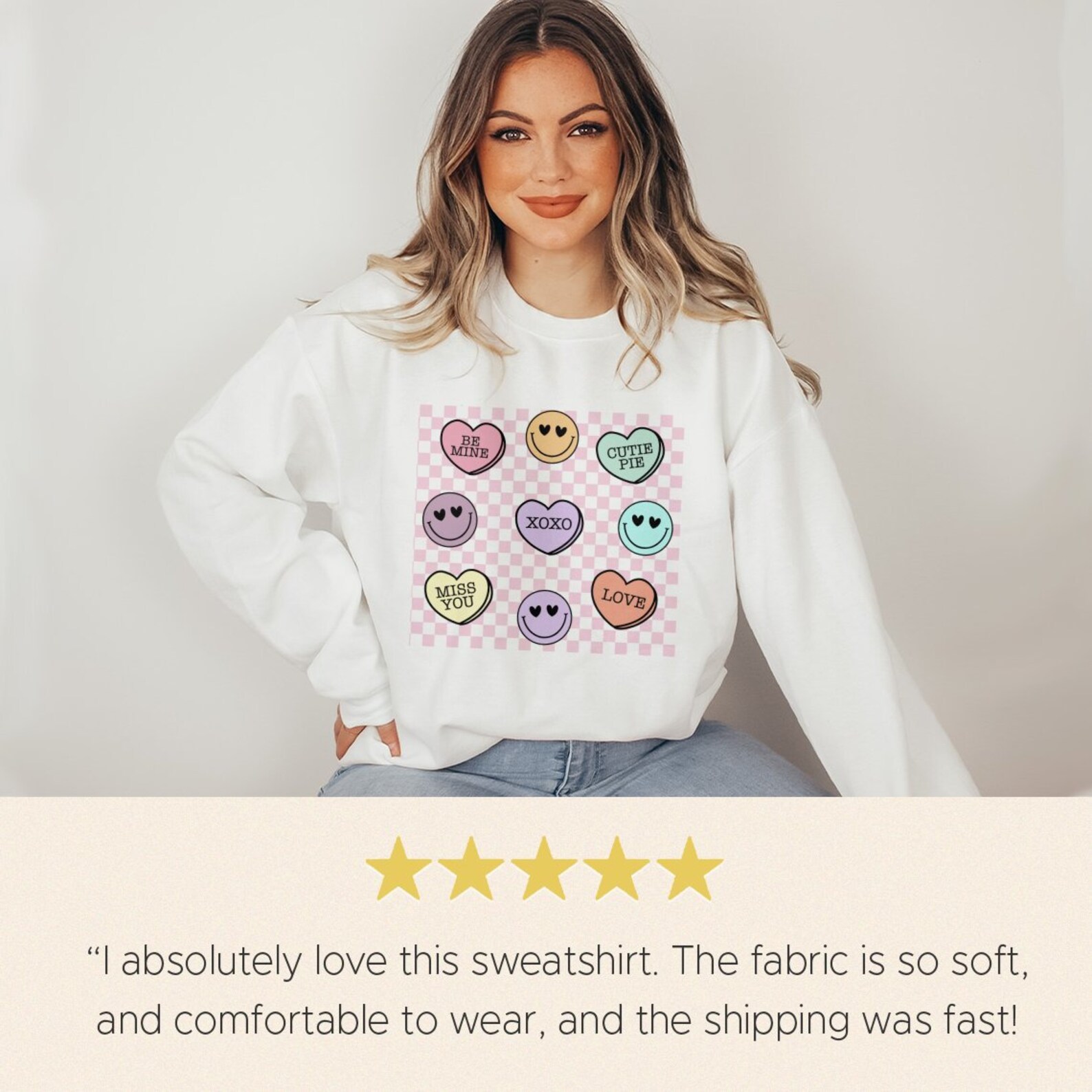 Valentines Day Sweatshirt, Cute Emoji Heart Pattern, Love & Affection ...