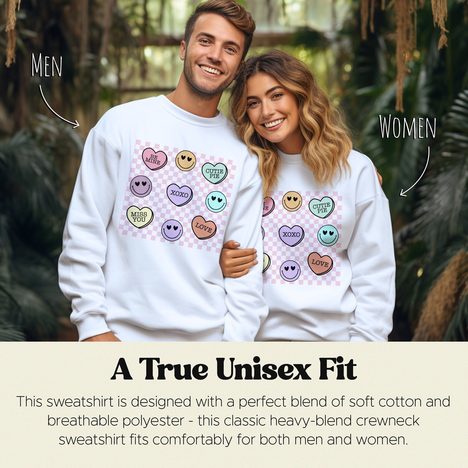 Valentines Day Sweatshirt, Cute Emoji Heart Pattern, Love & Affection ...