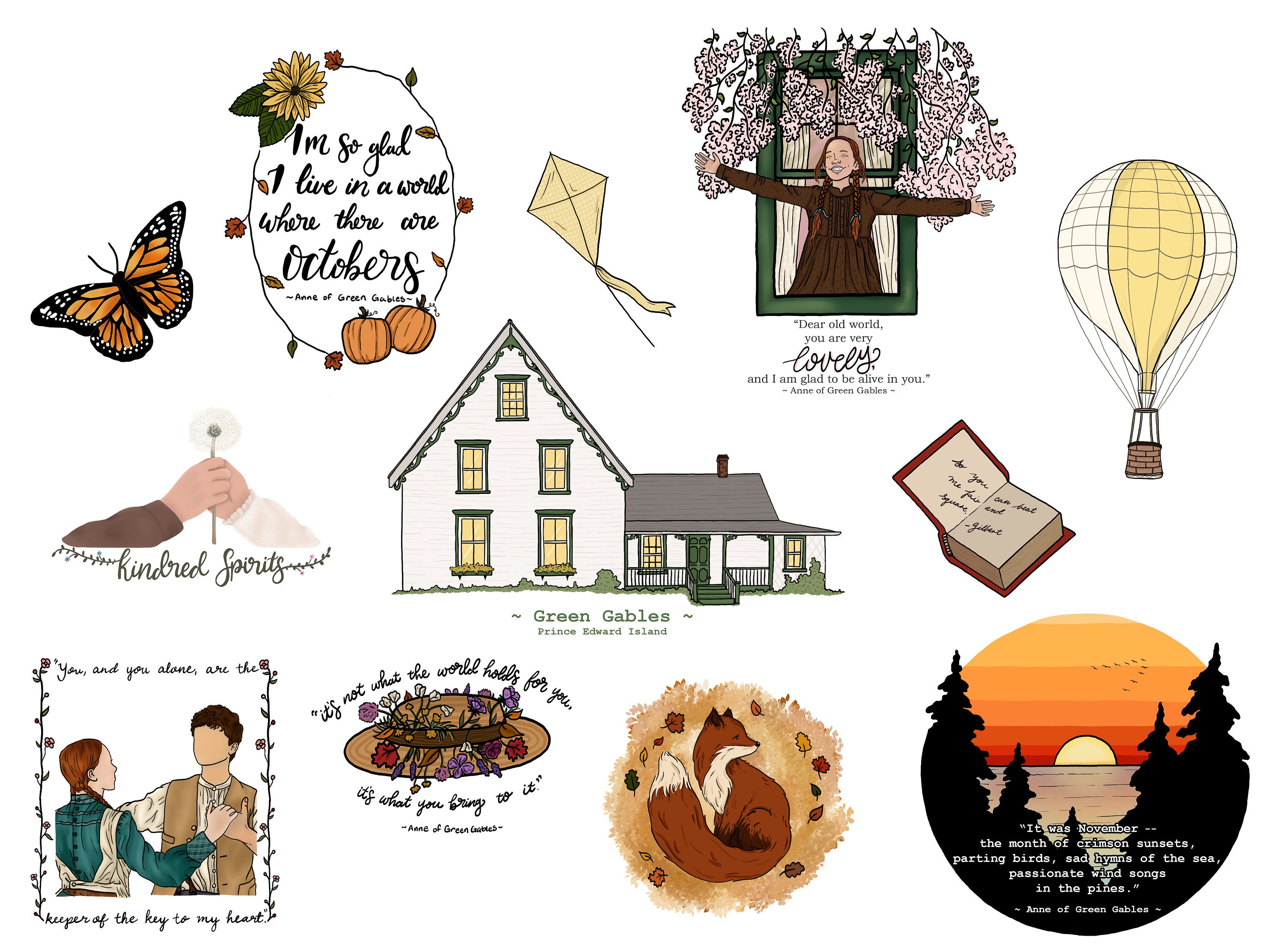 Anne of Green Gables Stickers 12 Pack Collection Anne With - Etsy