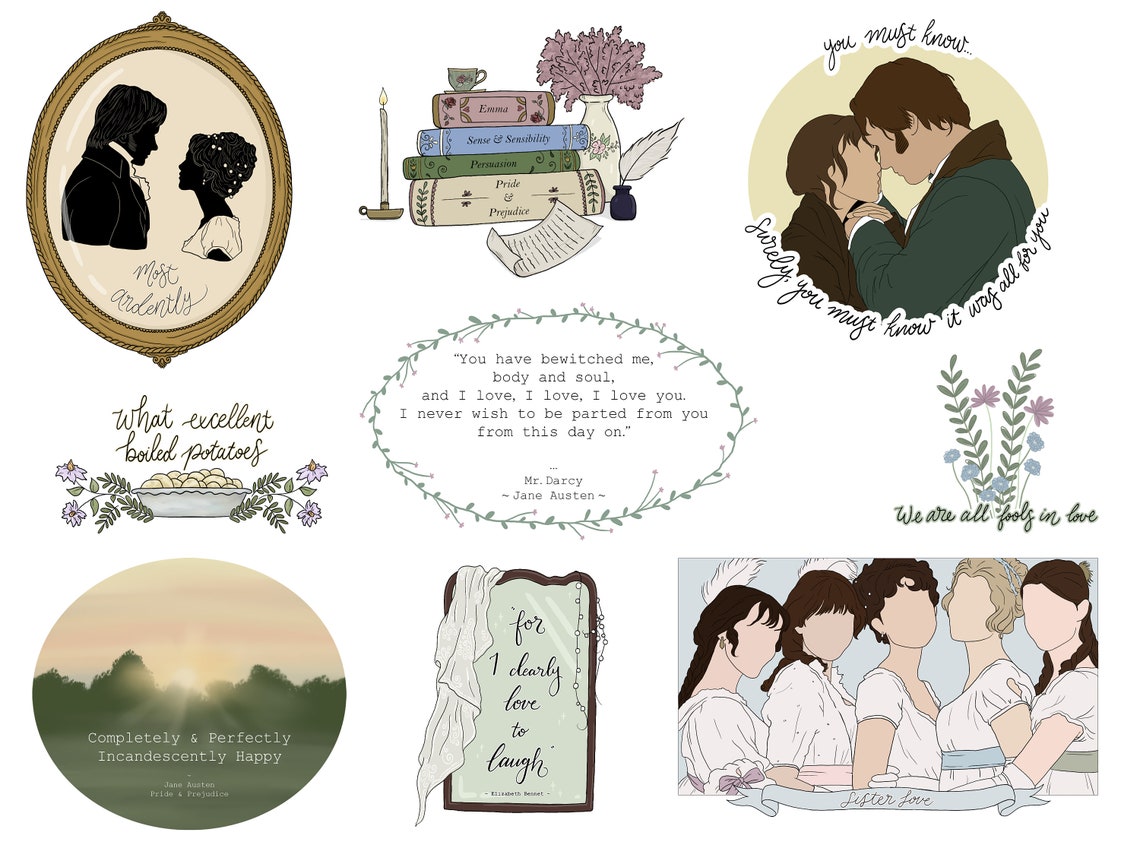 Pride and Prejudice Stickers 9 Pack Collection - Etsy