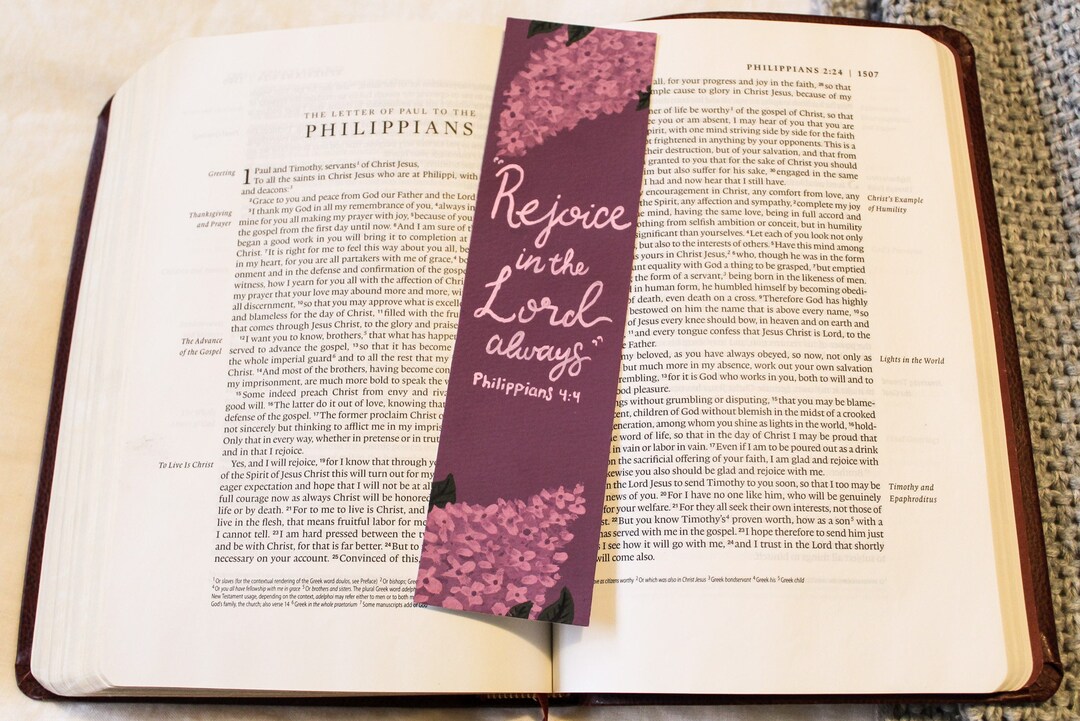 Bible Verse Bookmark - Rejoice in the Lord Always - Lilac Bookmark - Etsy