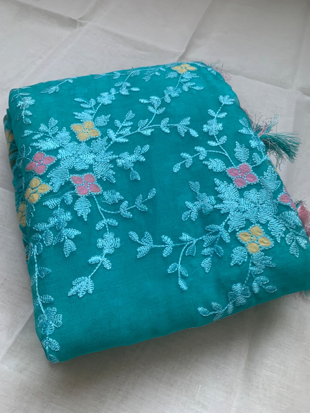 Turquoise Colour Muslin Saree - Etsy