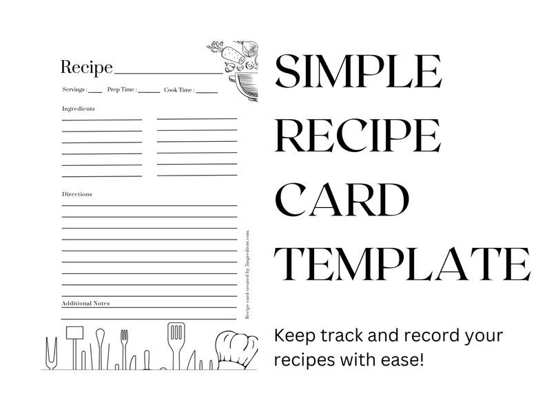 Simple Recipe Card Full Page Template for Recording Recipes! - Etsy