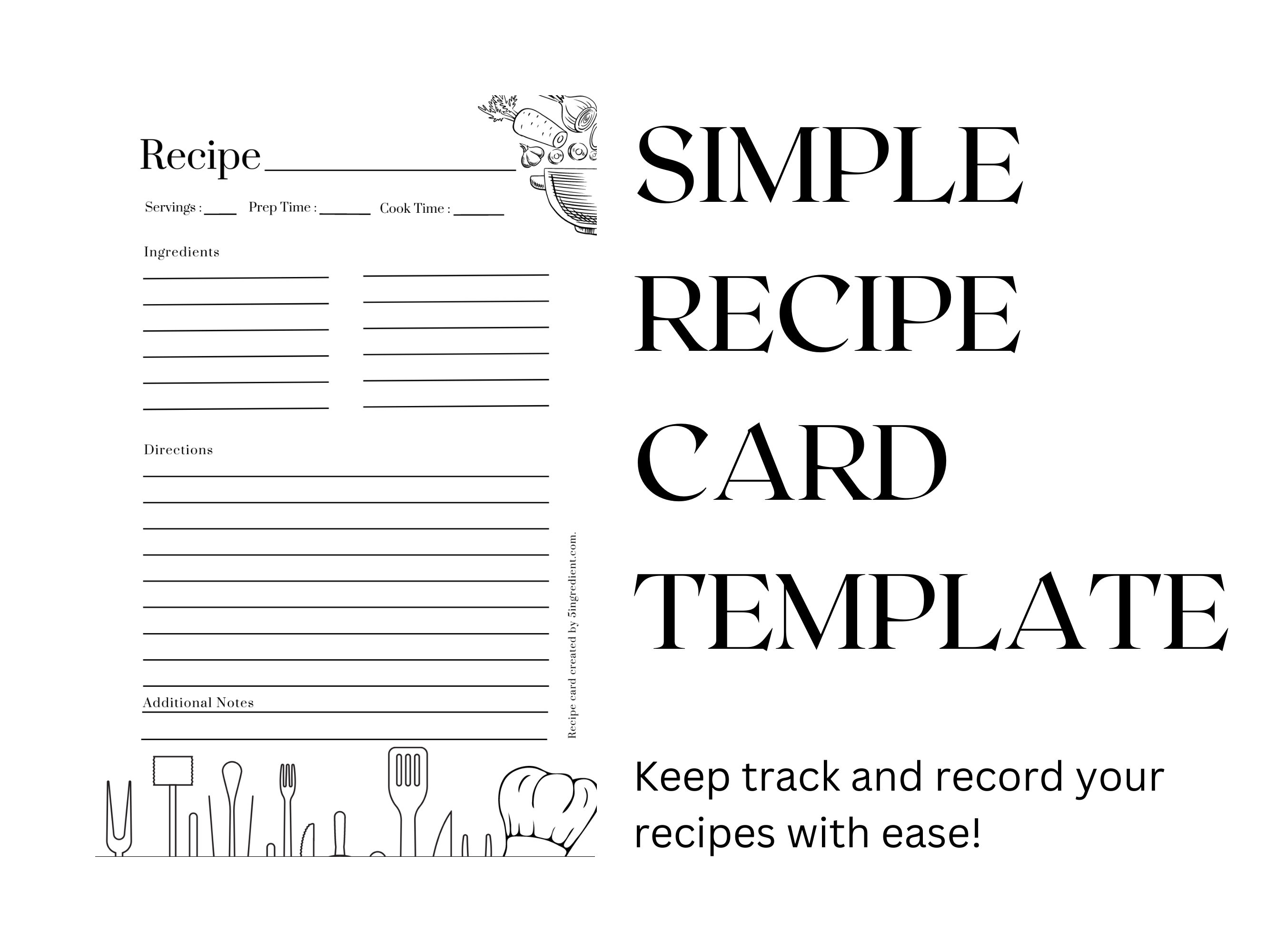 Simple Recipe Card Full Page Template for Recording Recipes! - Etsy