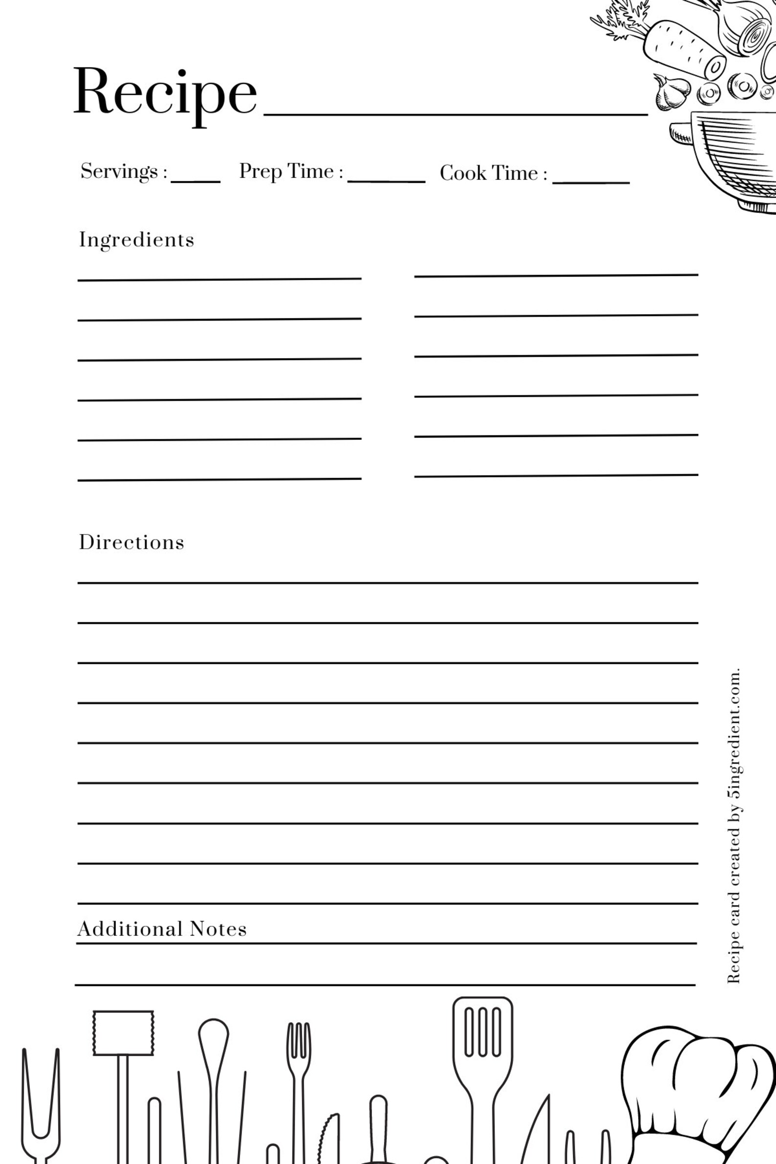 Simple Recipe Card Full Page Template for Recording Recipes! - Etsy