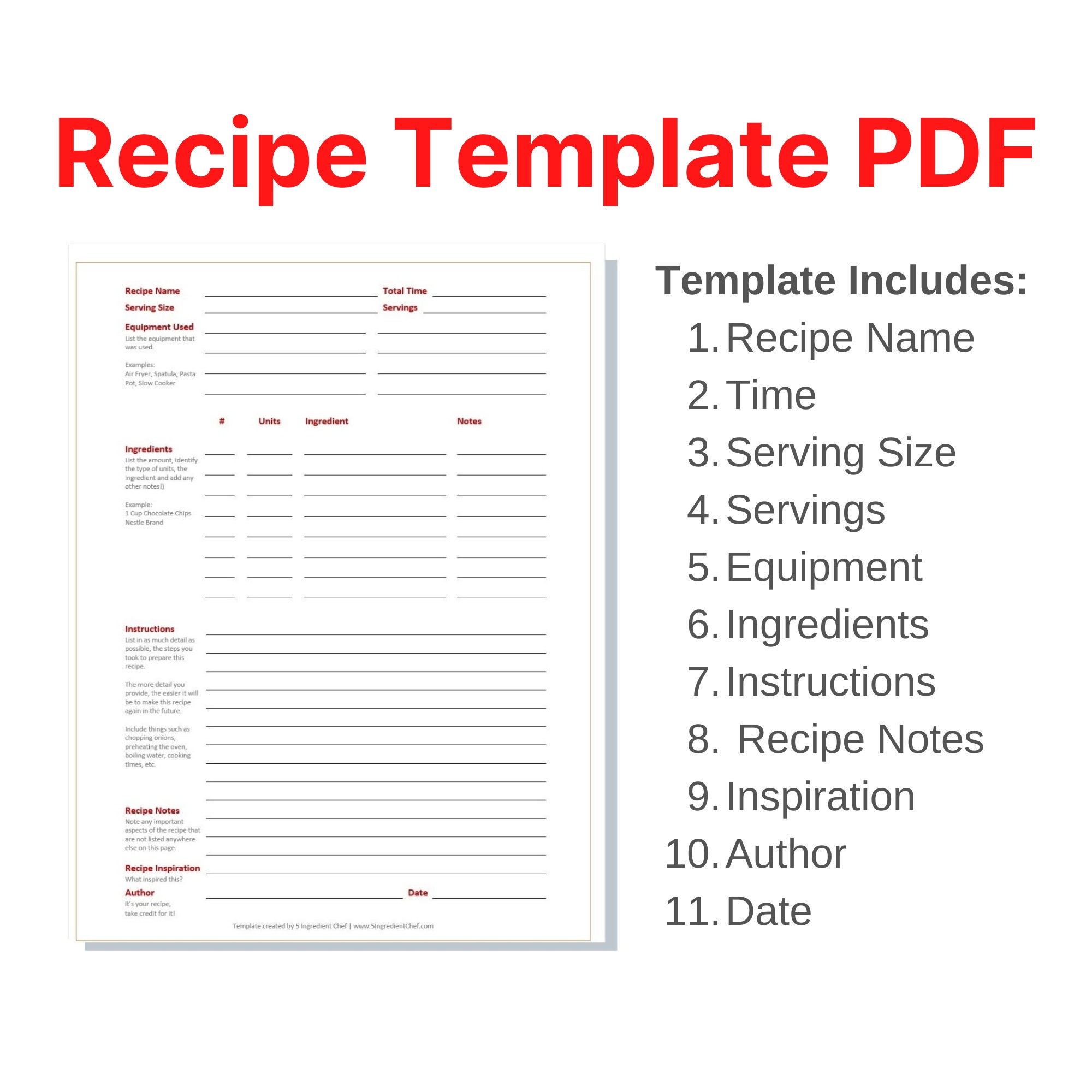 Recipe Card Full Page Template for Recording Recipes! - Etsy