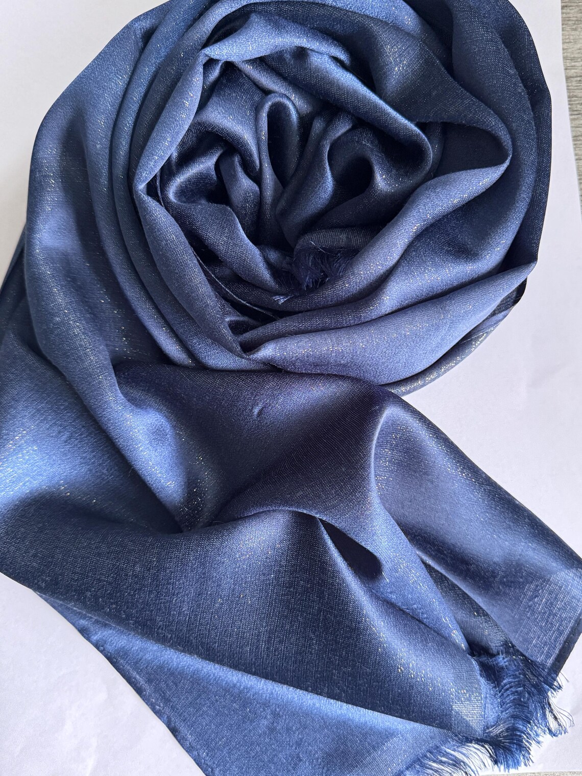 Luxury Soft Midnight Blue Gold Scarf Warp Bridal Wedding Evening Wear ...