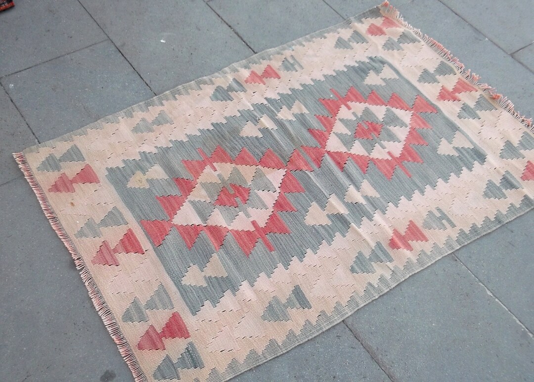 Turkish Kilim Wool Rug 3x2 Ft. Pastel Color Boho Handwoven - Etsy
