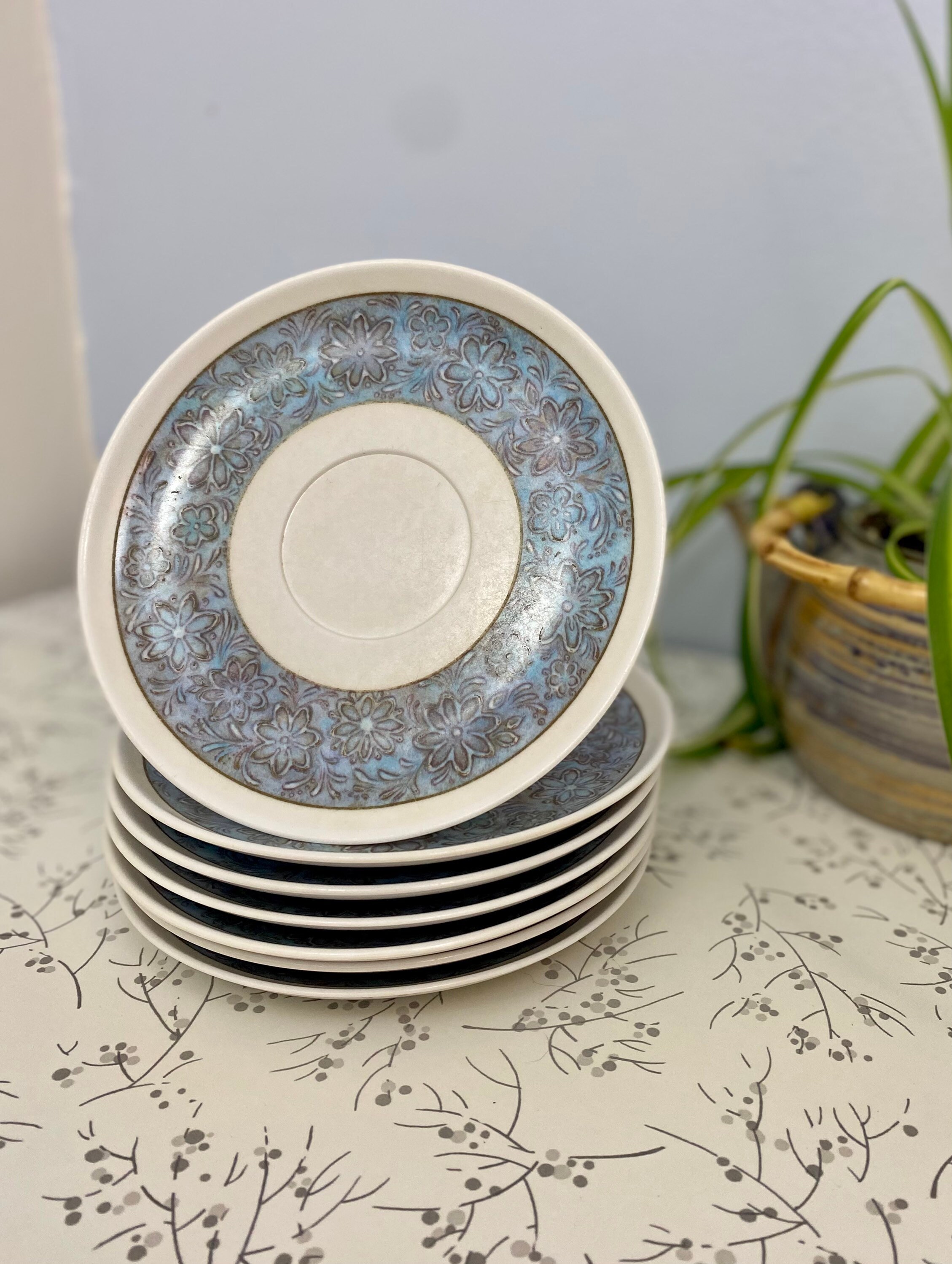Vintage Blue and White Melamine Plates Set of 7 - Etsy
