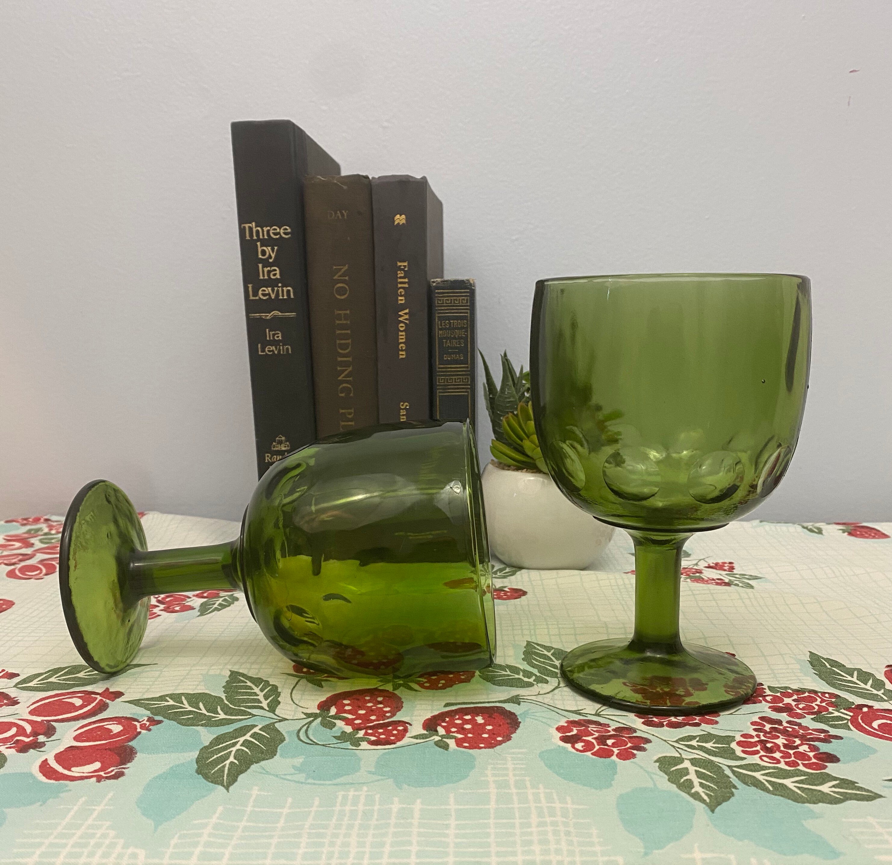 Vintage Avocado Green Bartlett Collins Thumbprint Goblets Set of Two ...