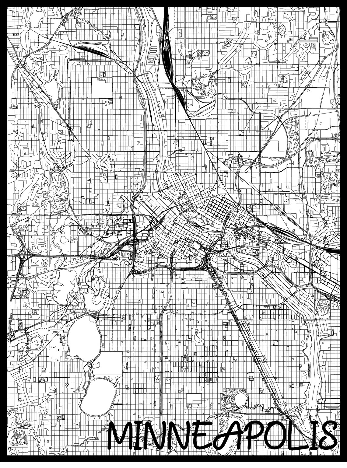 Minneapolis Map Line Art, Printable, Map, Line Art - Etsy
