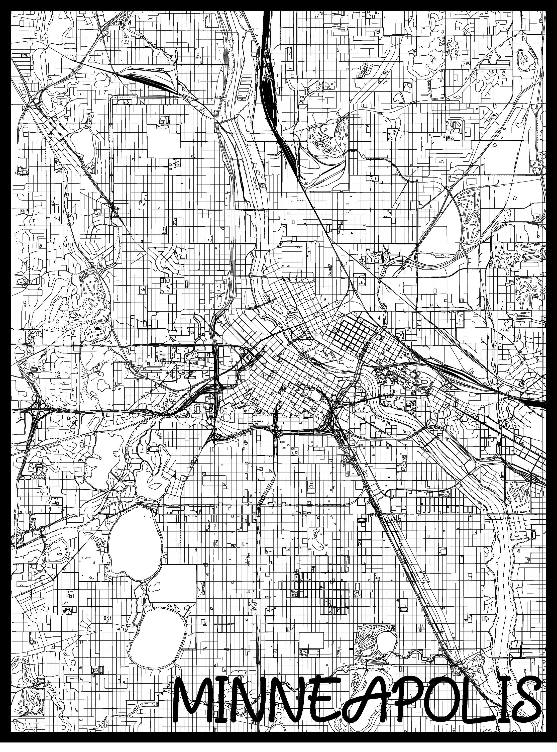 Minneapolis Map Line Art, Printable, Map, Line Art - Etsy
