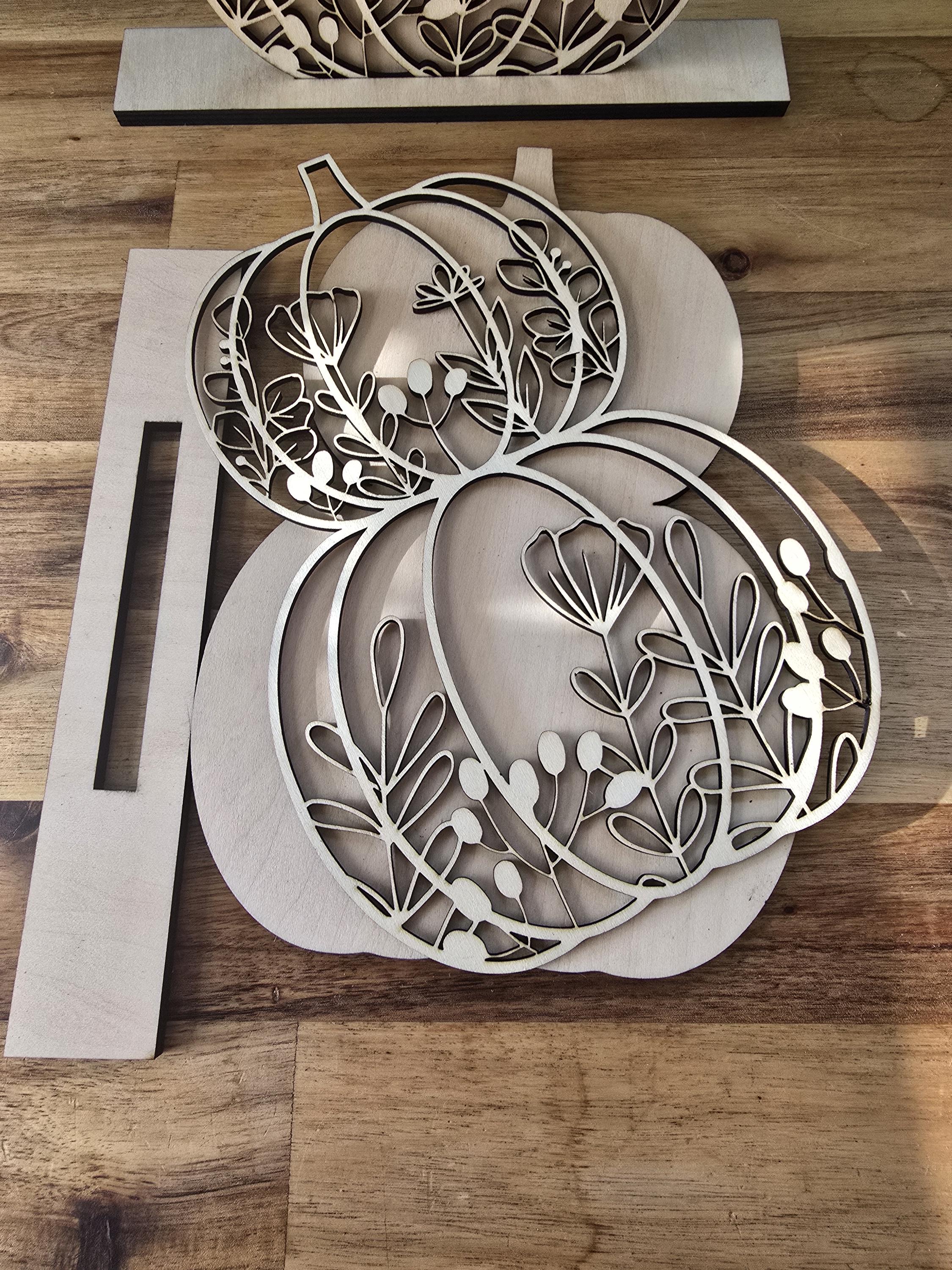 Laser Cut Wood 2 Stacked Pumpkins: Unfinished Fall DIY Decor (8.5" X 5. ...