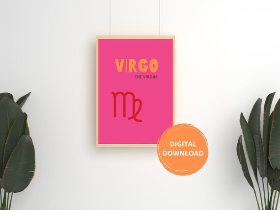 Virgo Instant Download Poster Hot Pink and Orange Zodiac | Etsy
